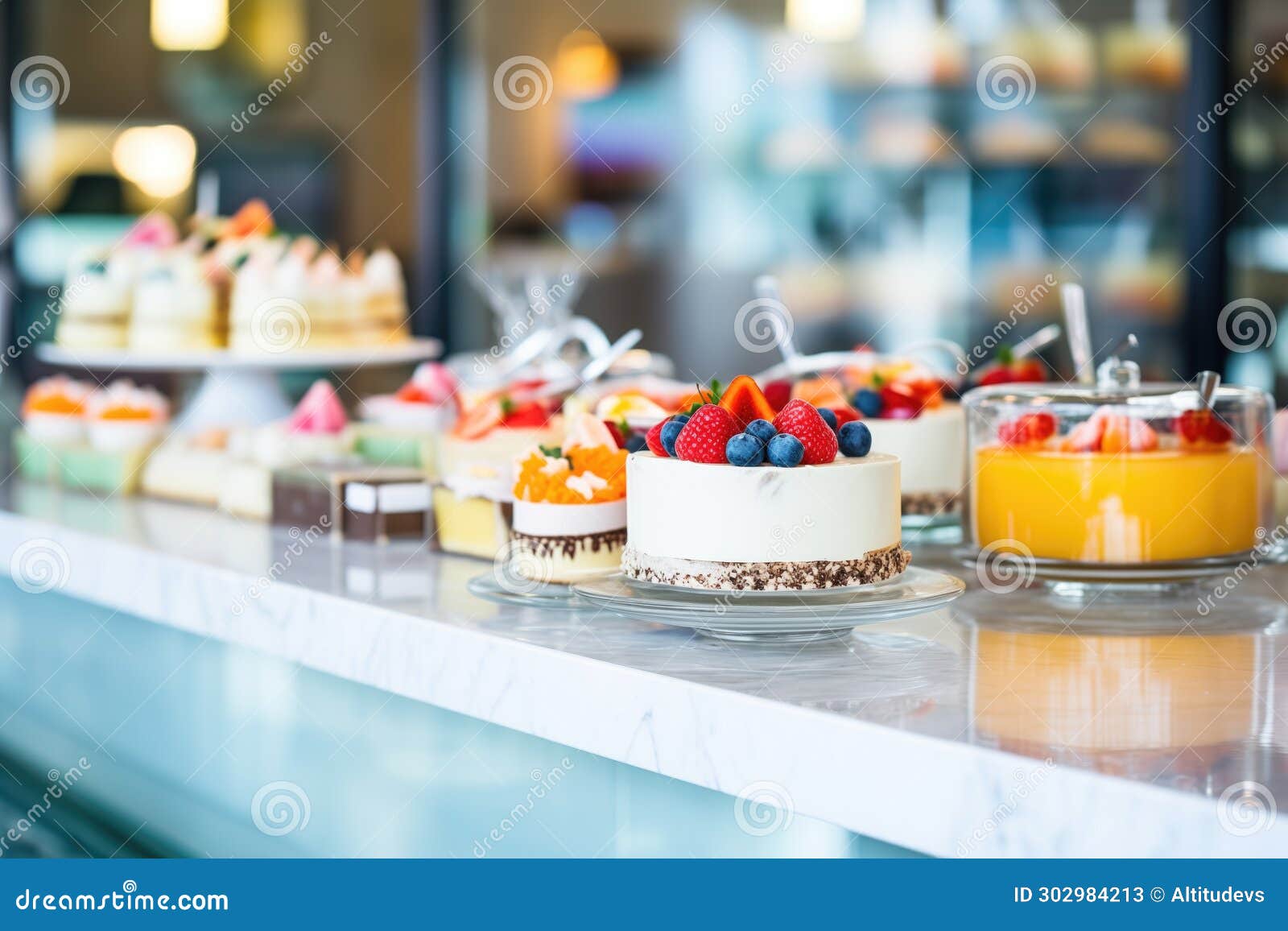 Rows of Gourmet Desserts on Chilled Display Counter Stock Illustration ...