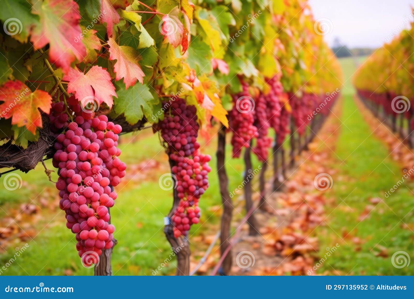 Rows of Grapevines with Ripe Clusters of Red Grapes Stock Photo - Image ...