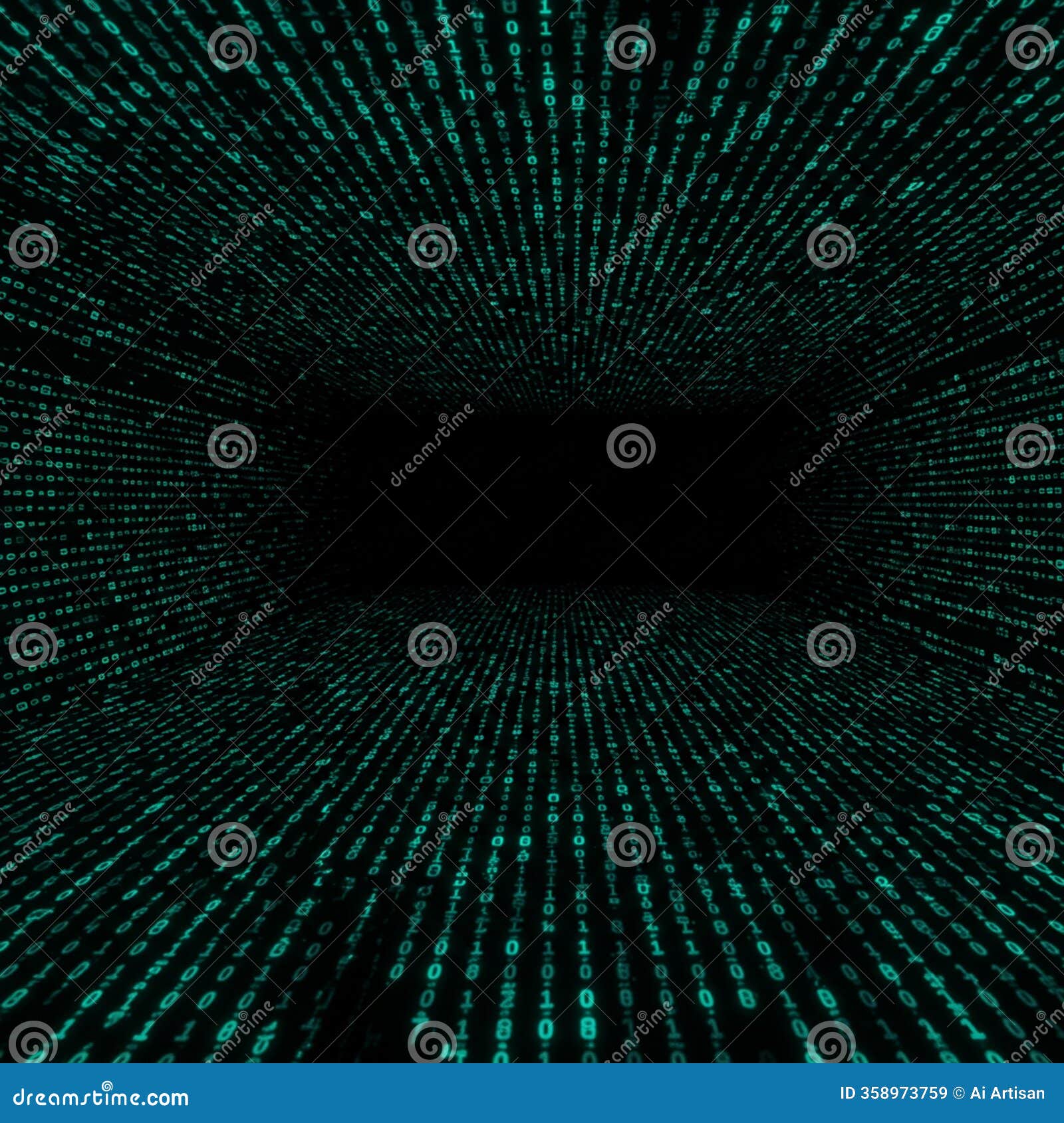 Rows of Green Binary Code Cascade in a Perspective View, Creating a Tunnel-like Illusion. Stock ...