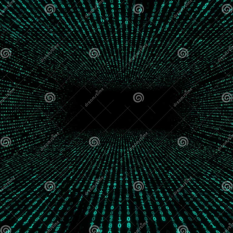 Rows Of Green Binary Code Cascade In A Perspective View Creating A