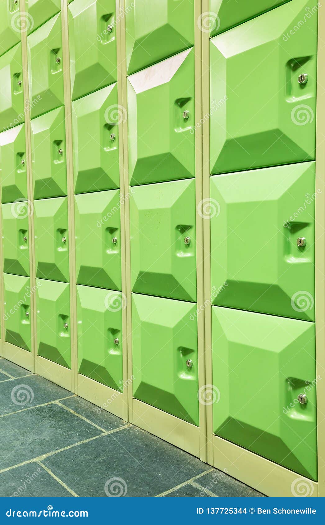 Rows of Green Student Lockers in Hall of School Stock Photo - Image of ...