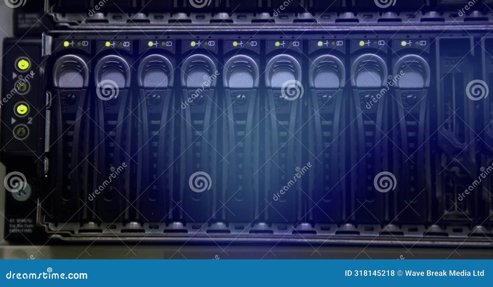 Rows of Hard Drives Glowing in Blue Inside Server Rack Stock Photo ...