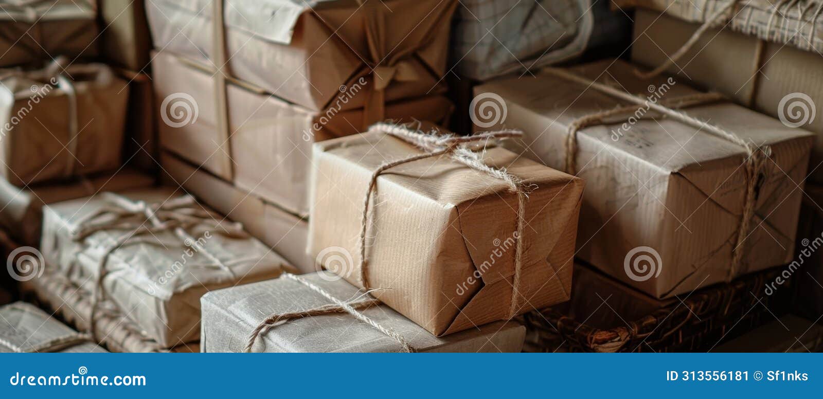Rows of Heavily Wrapped Cardboard Boxes in a Storage Facility ...