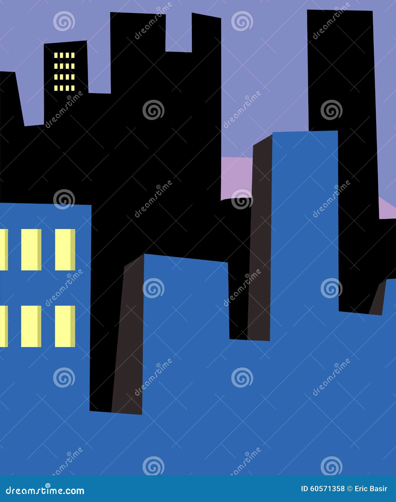 Rows of High-Rise Buildings Stock Illustration - Illustration of night ...