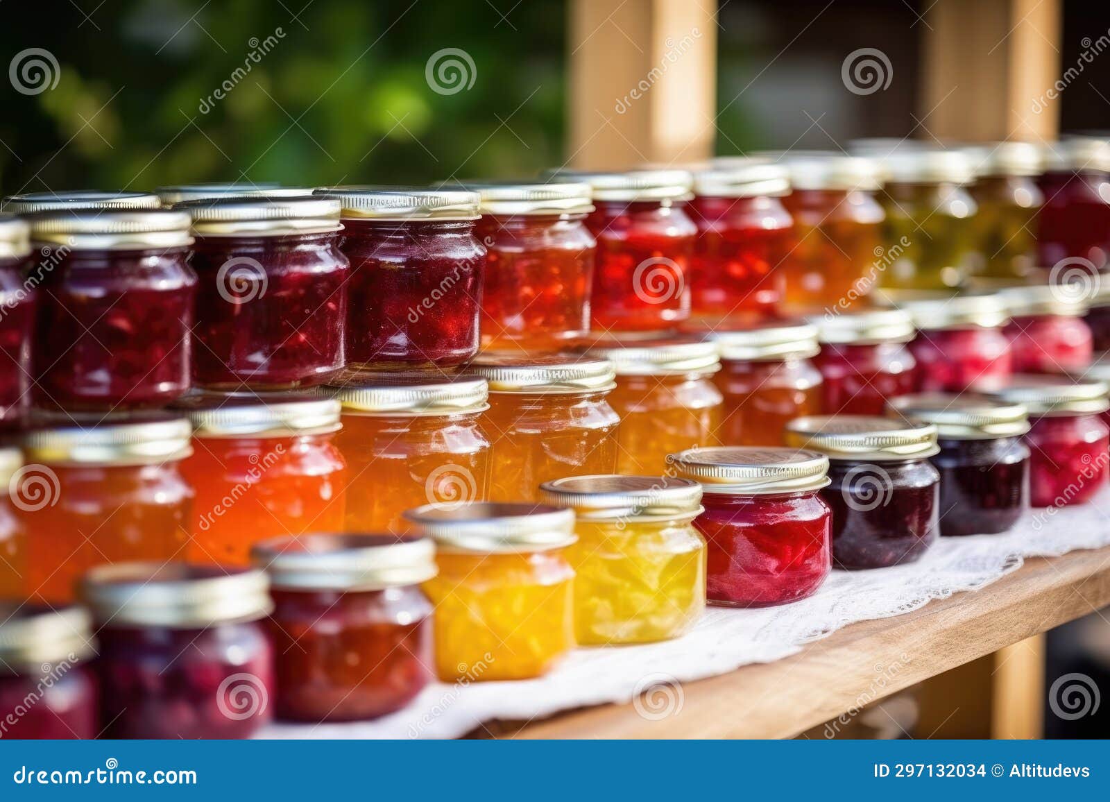 Rows of Homemade Jams in Glass Jars Stock Photo - Image of spread ...