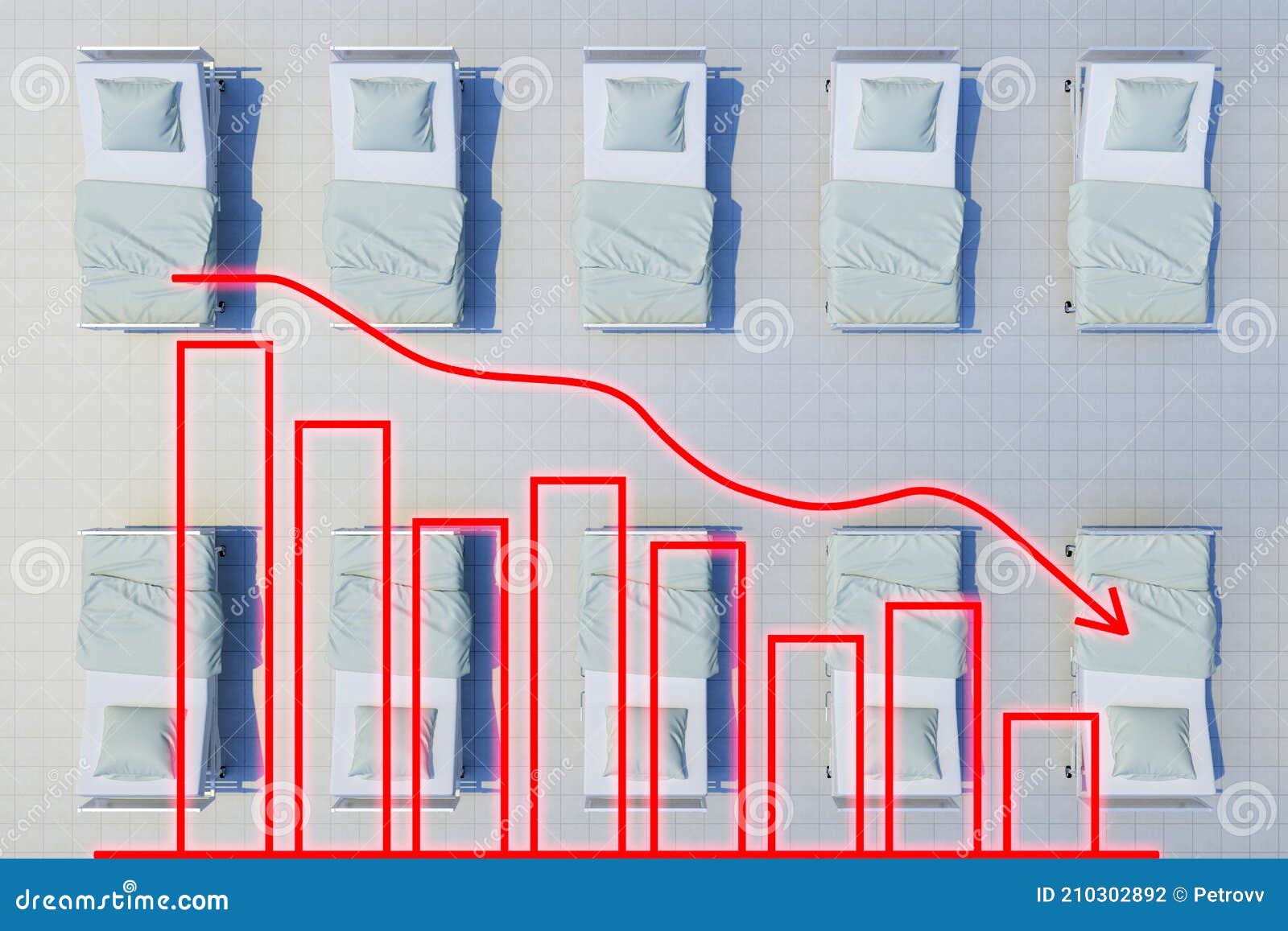 Rows of Hospital Beds with Chart Shows Decline Stock Illustration ... Rows of Hospital Beds with Chart Shows Decline Stock Illustration ...