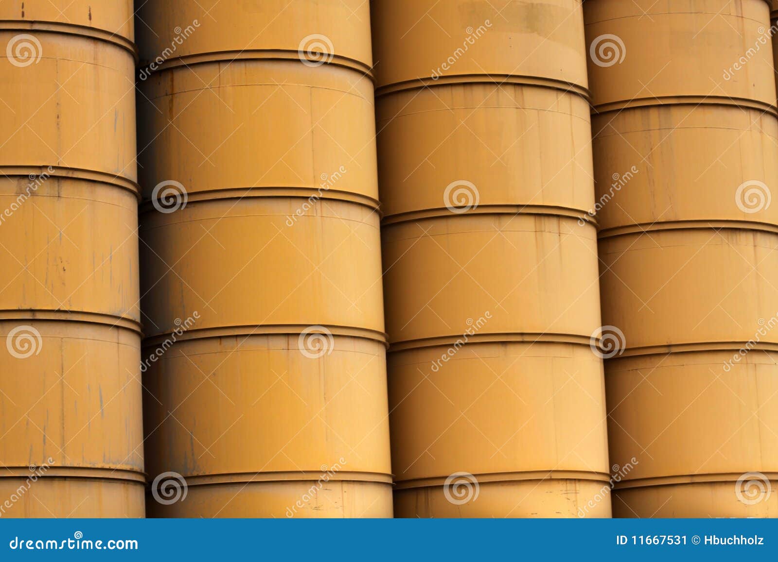 Rows of Huge Yellow Industrial Barrels Stock Image - Image of pollution ...