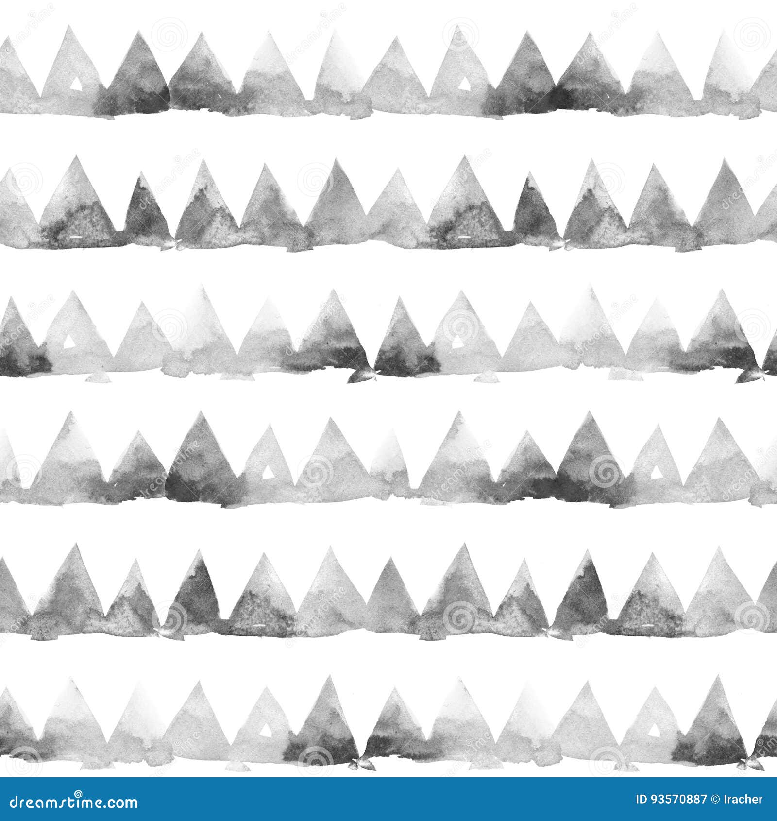 Rows of Ink Painting Triangles on White Background. Watercolor Seamless ...
