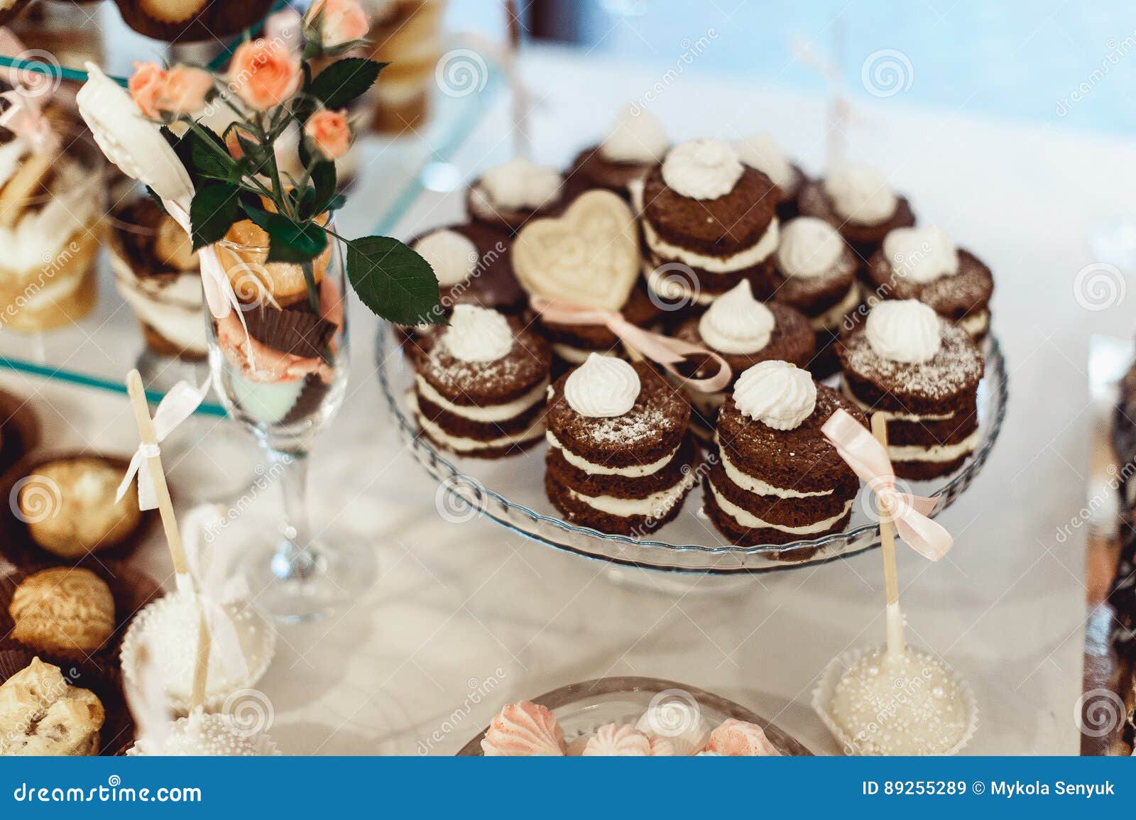 Rows of Italian Mignon Cakes on a Glass Stand Stock Image - Image of ...