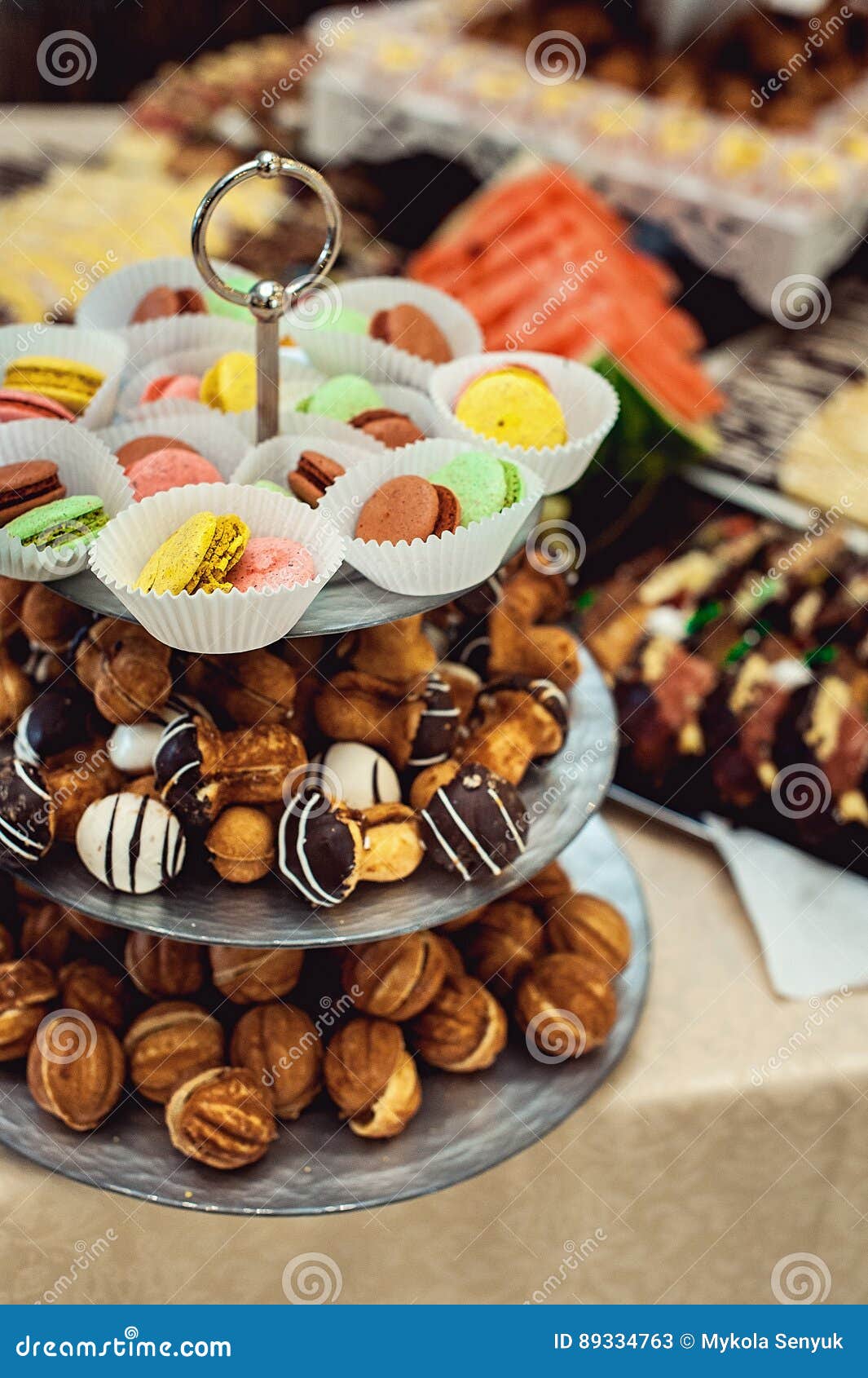 Rows of Italian Mignon Cakes on a Glass Stand Stock Image - Image of ...