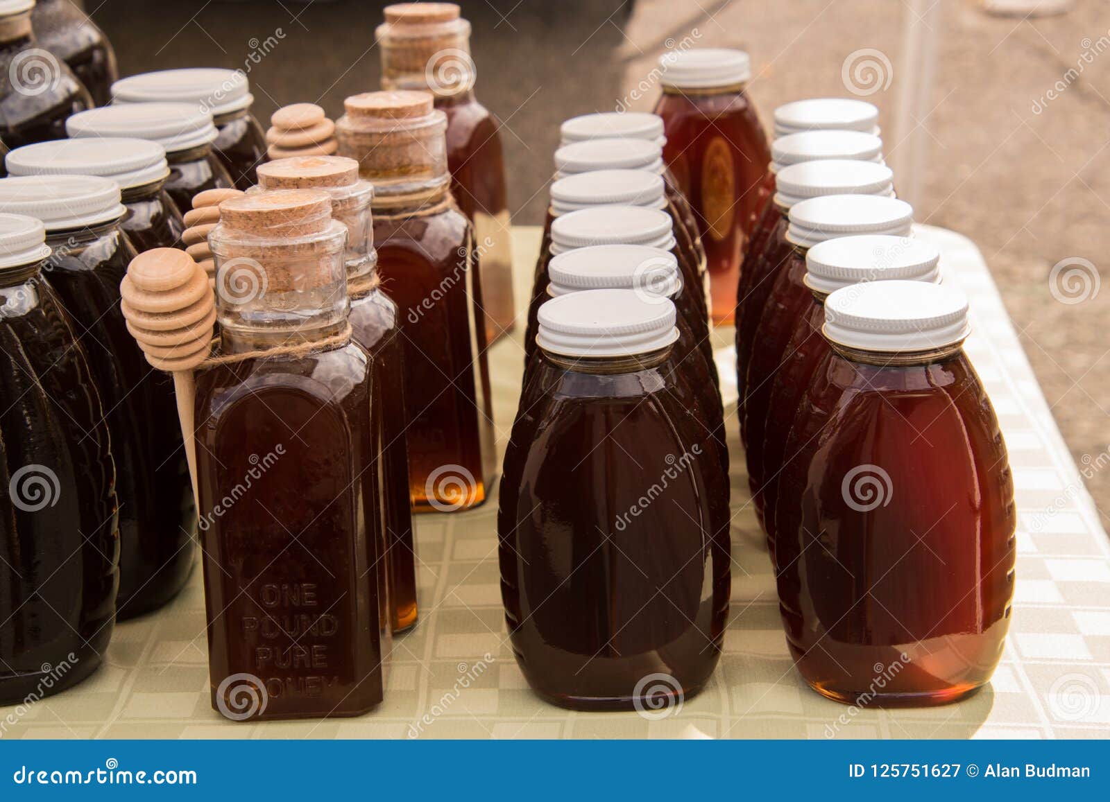 Rows of Jars of Honey on a Table Stock Image - Image of color ...