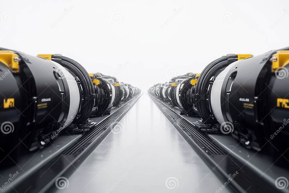 Rows of Large Industrial Servers in a High Tech Facility Representing ...