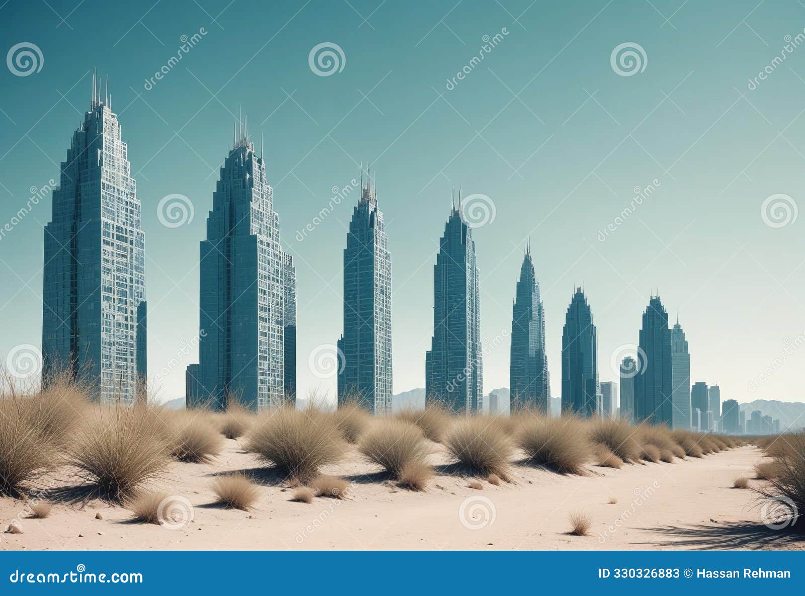 Rows of Large, Transparent, Futuristic Structures in a Desert Landscape ...