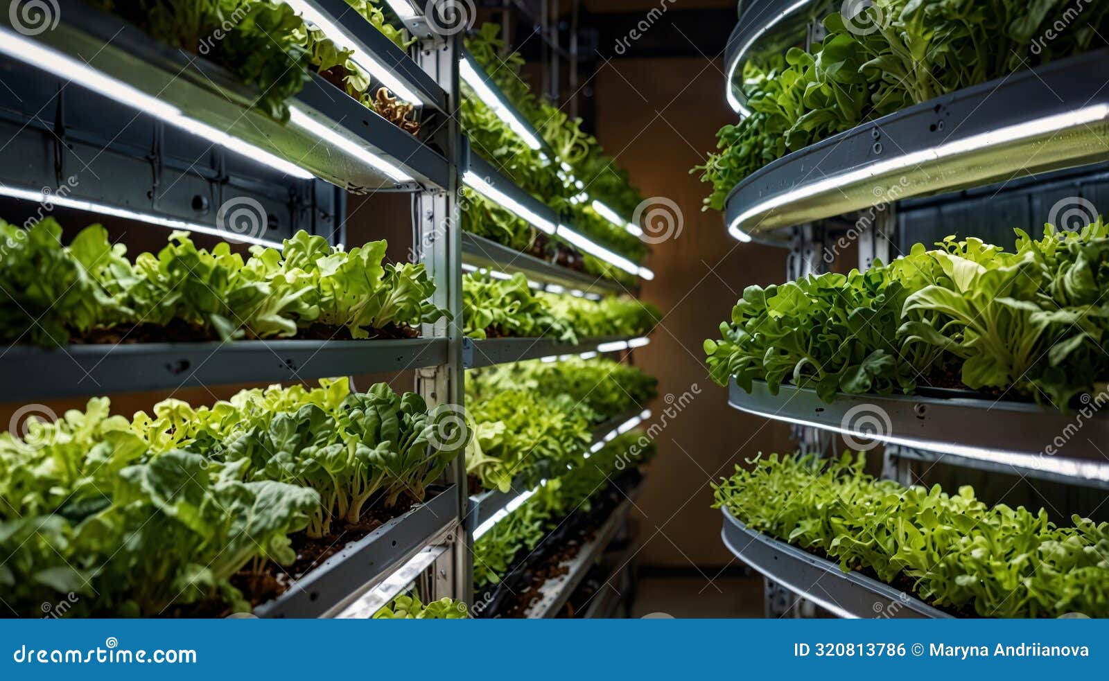 Rows of Leafy Greens and Herbs Growing Vertically in Stacked Layers ...