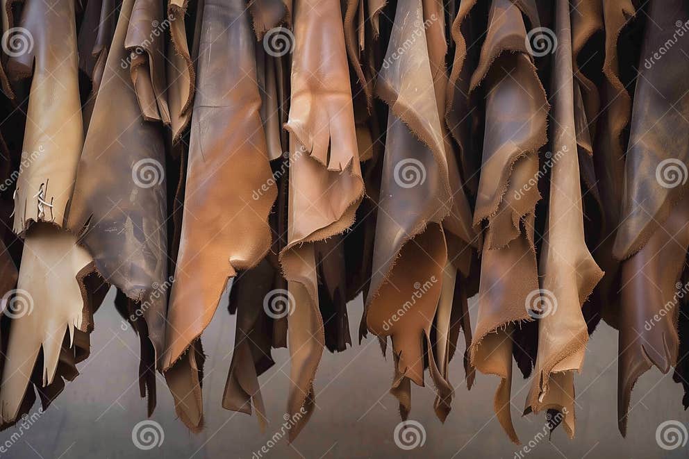 Rows of Leather Hides Hanging in a Drying Room Stock Photo - Image of ...