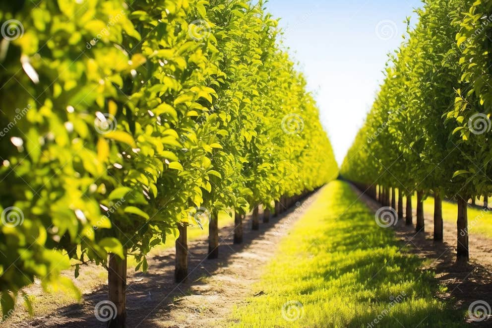 Rows of Lemon Trees in Bright Sunlight Stock Image - Image of nature ...
