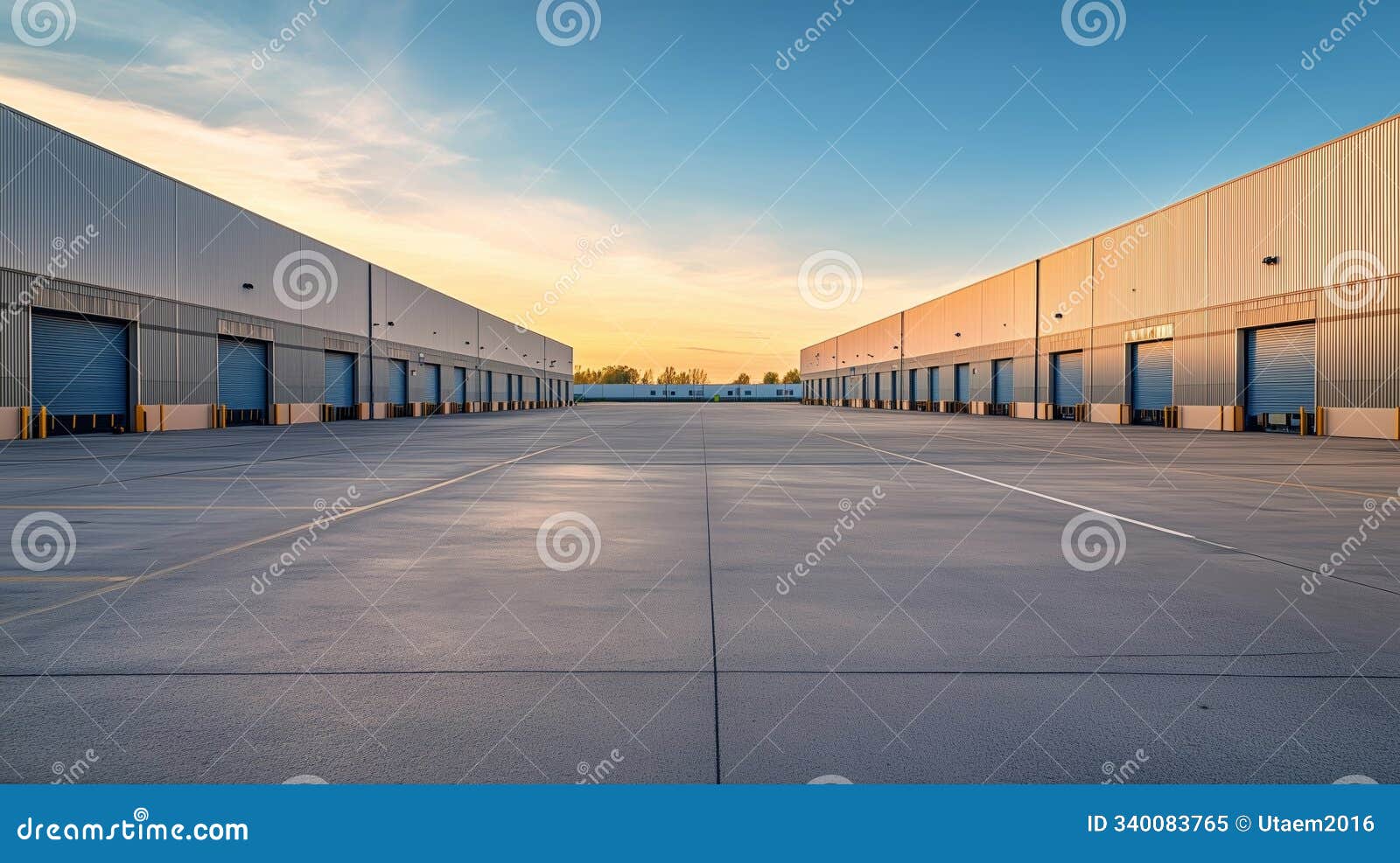Rows of Loading Docks on a Warehouse Building at Sunset Stock Image ...