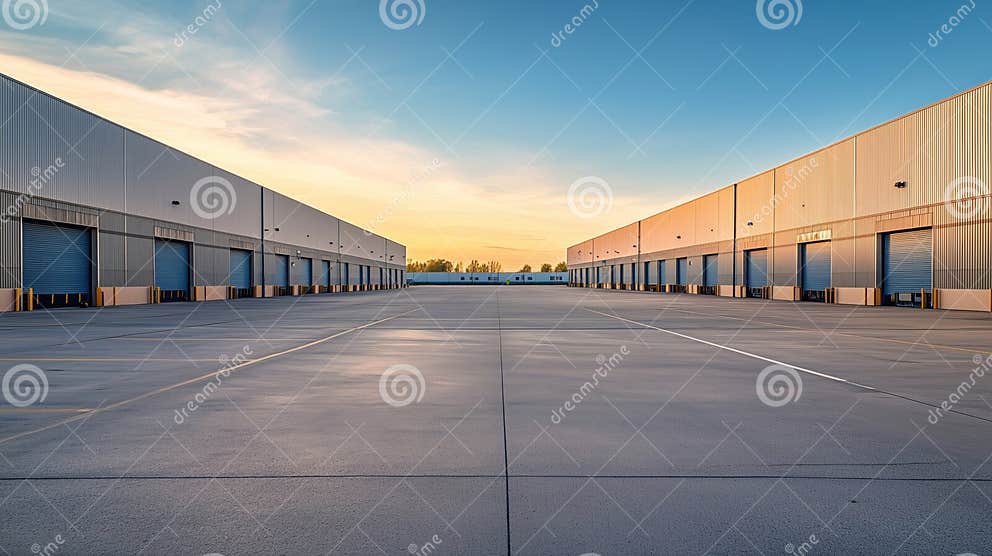 Rows of Loading Docks on a Warehouse Building at Sunset Stock Image ...