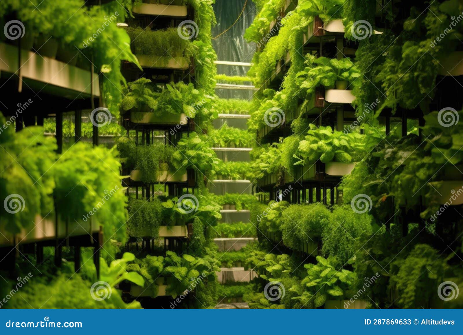 Rows of Lush Green Crops in a Vertical Farm Stock Illustration ...