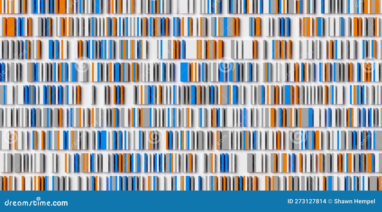 Rows of Many Blue, White and Orange Cubes or Boxes Array on White ...