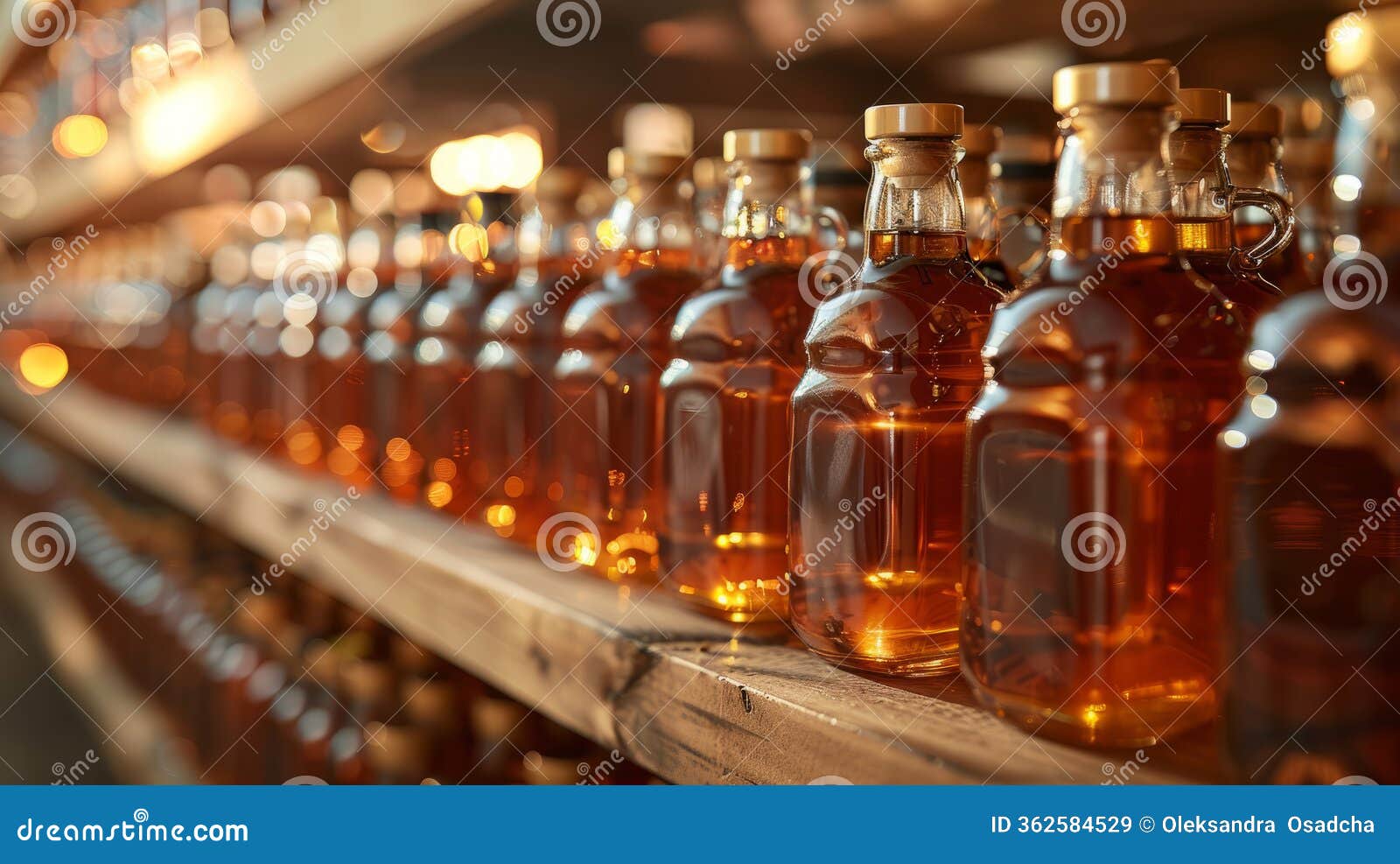 Rows of Maple Syrup Bottles on Wooden Shelves. Stock Image - Image of ...
