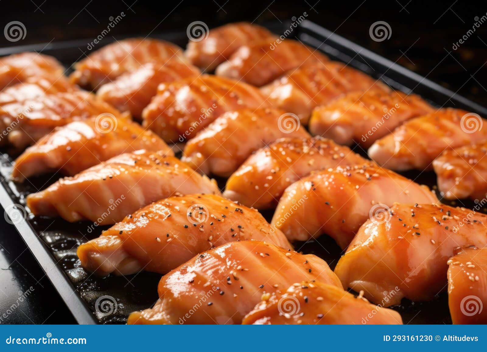 Rows of Marinated Chicken Portions Ready for Grilling Stock Photo ...
