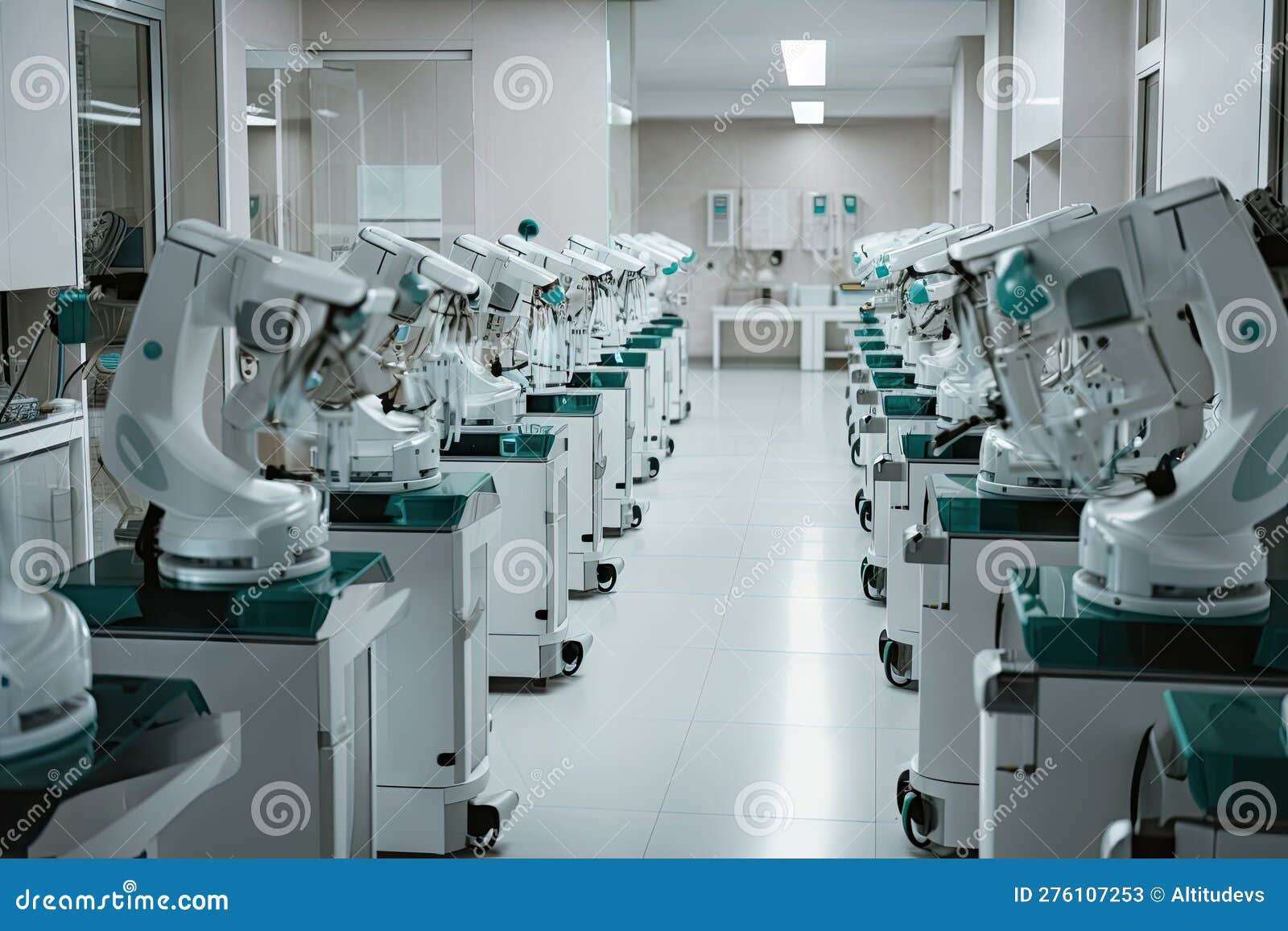 Rows of Medical and Pharmaceutical Robots Performing Complex Surgical ...