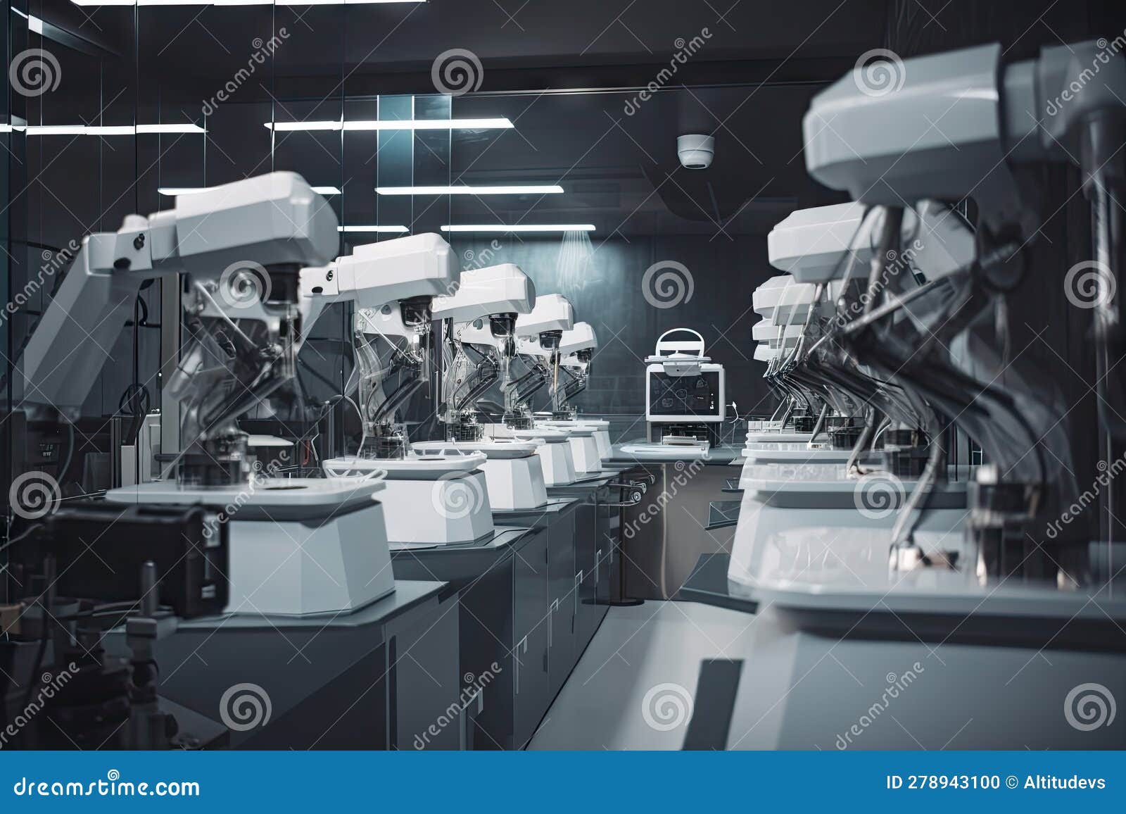 Rows of Medical and Pharmaceutical Robots Performing Complex Surgical ...