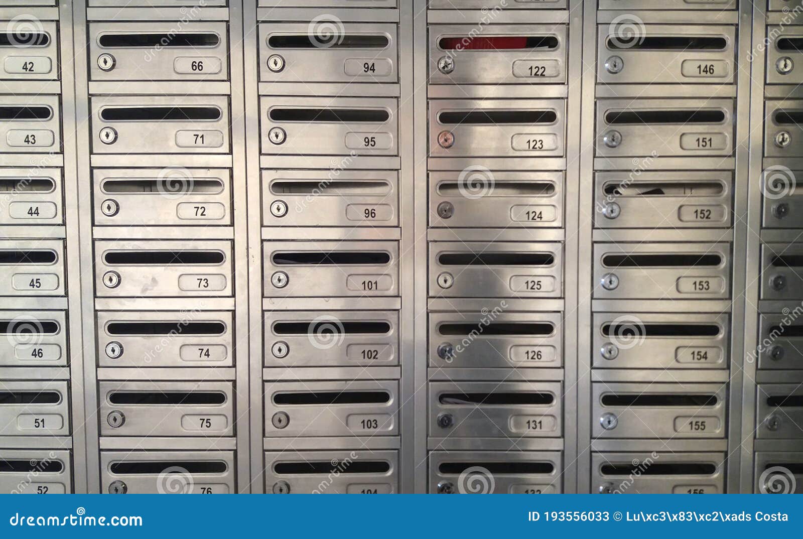 Rows of metal mailboxes stock image. Image of rectangle - 193556033