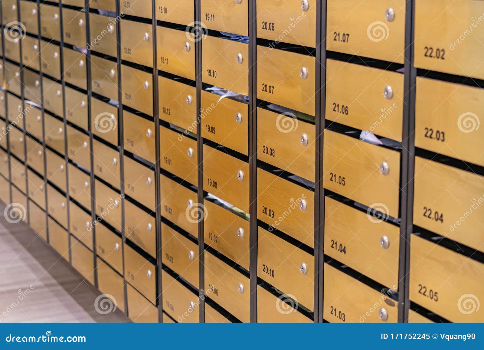 Rows of Metallic Mailboxes in Postal Room of Condominium Building Stock ...