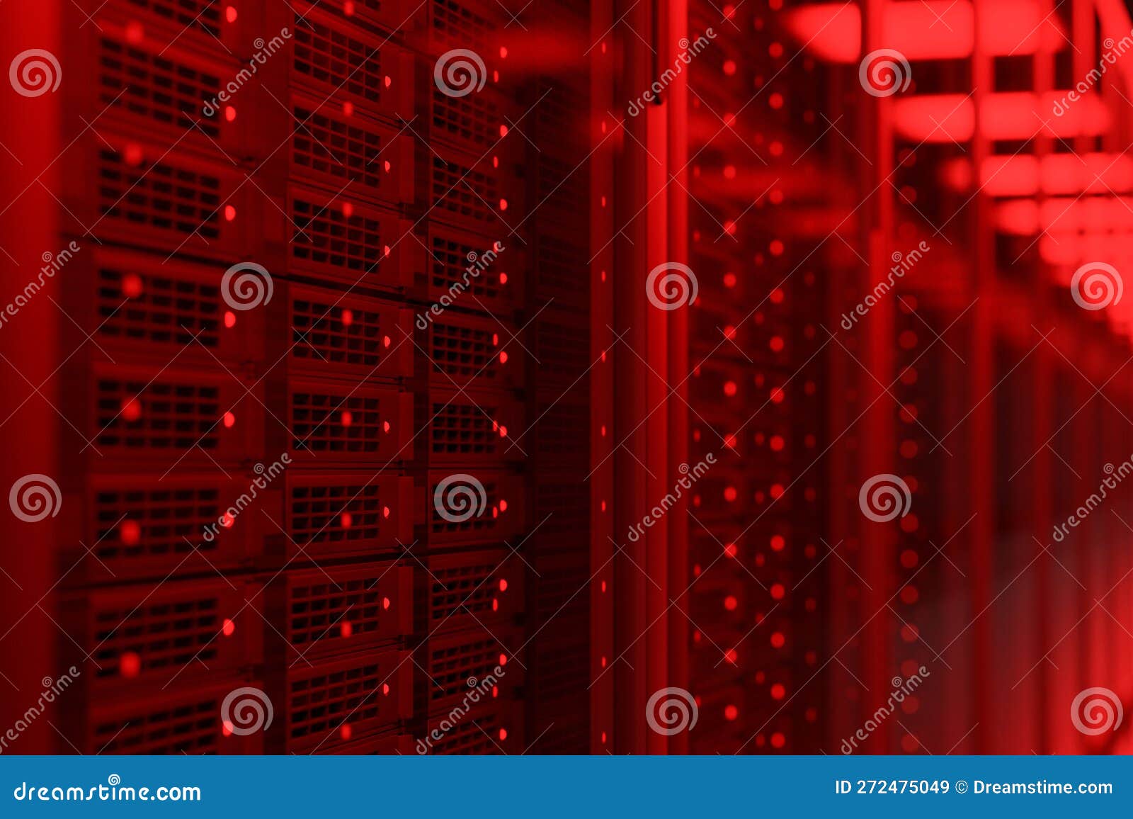 Rows of Server Racks in Red Illumination. 3d Render Stock Illustration ...