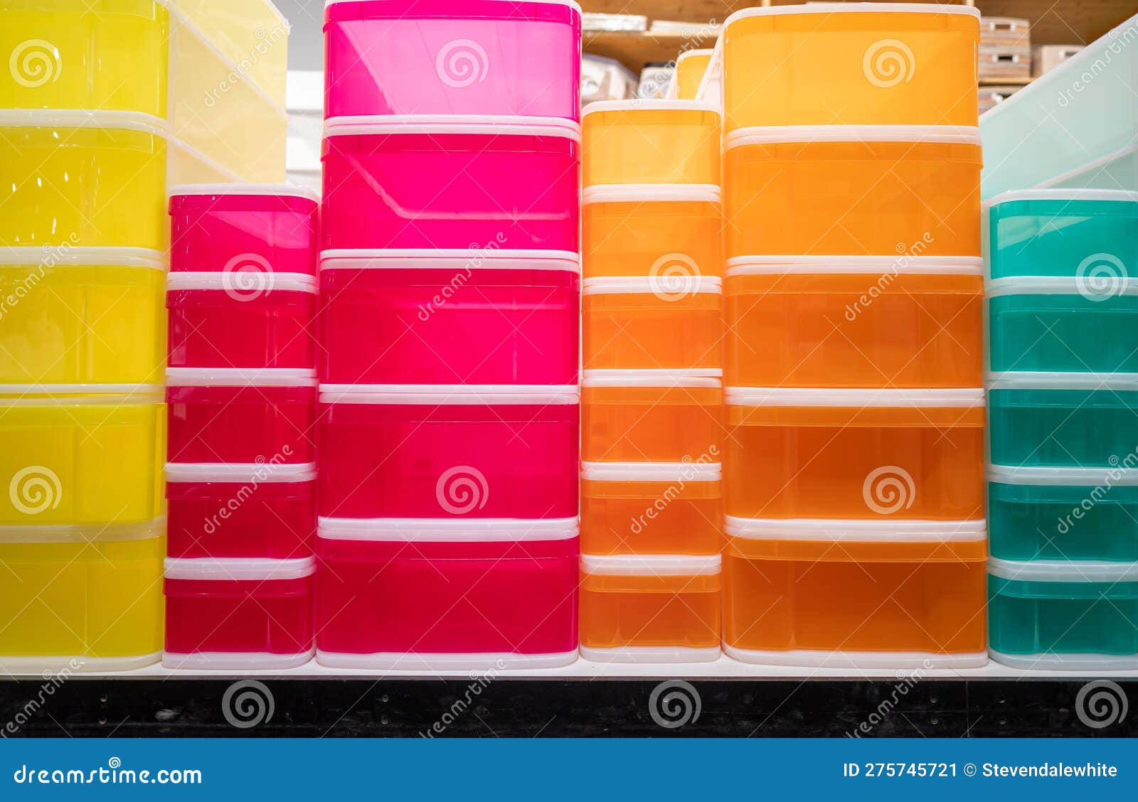 Rows of Multi-colored Storage Bin Totes in a Retail Store Shelving ...