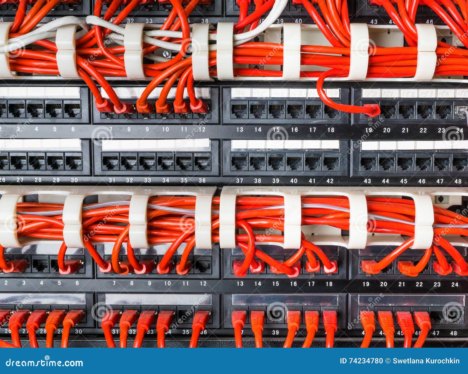 Rows of Network Cables Connected To Router and Switch Hub Stock Photo ...