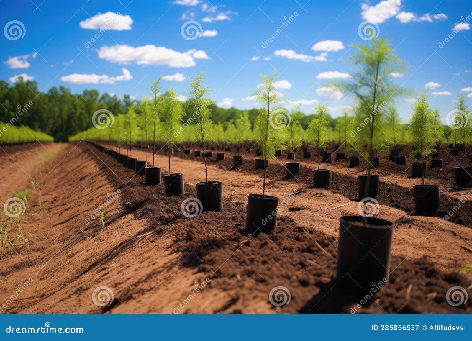 Rows of Newly Planted Trees in a Reforestation Project Stock Image ...
