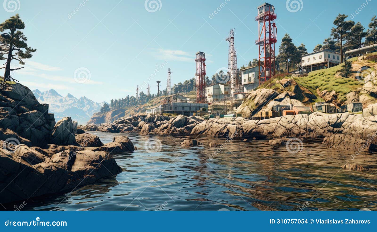 Rows of Oil Towers Located Far from the Coast, Like a Symbol of ...