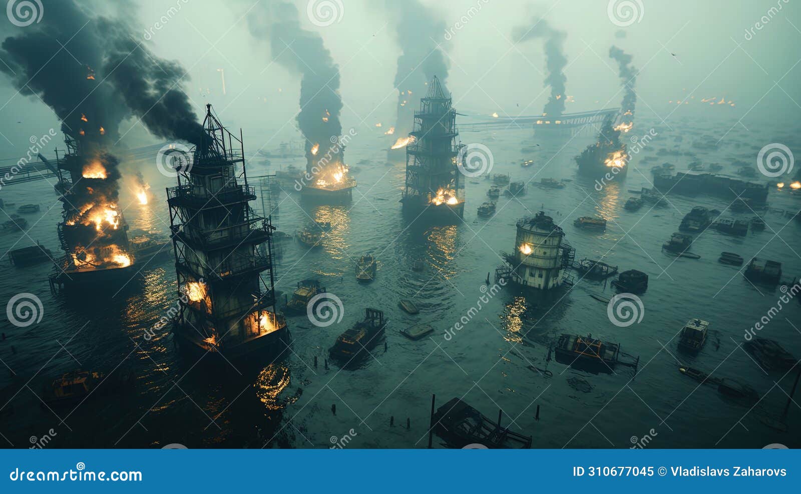 Rows of Oil Towers Located Far from the Coast, Like a Symbol of ...