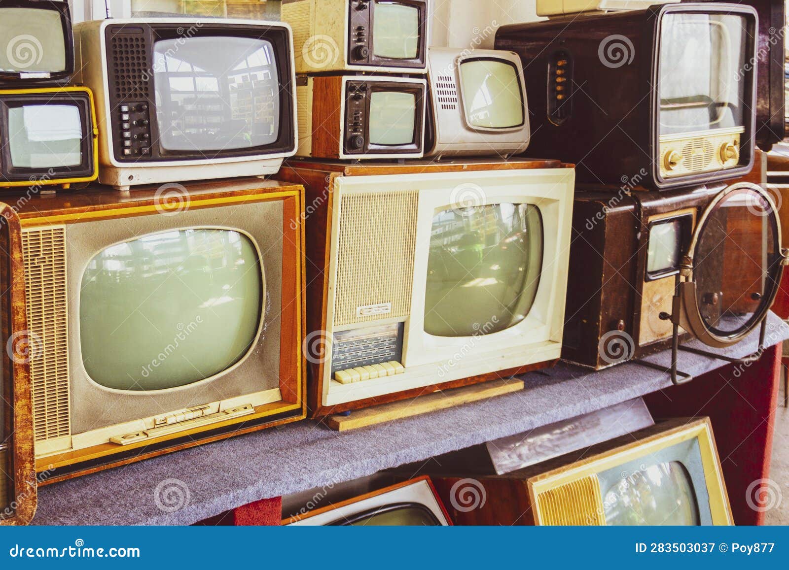 Rows of Old TVs.the First Televisions are Tube-type Stock Image - Image ...