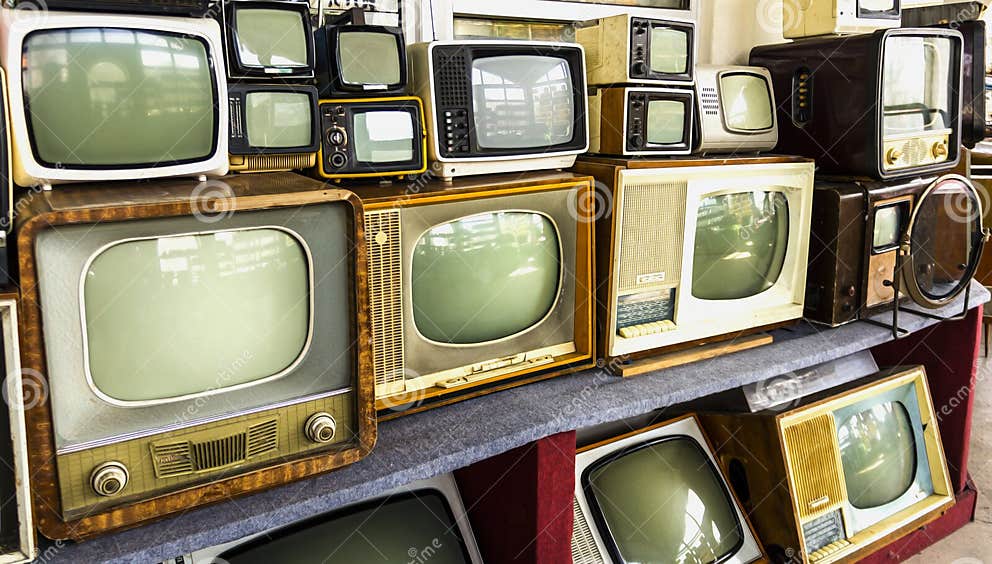 Rows of old TVs. stock photo. Image of television, technology - 293369066