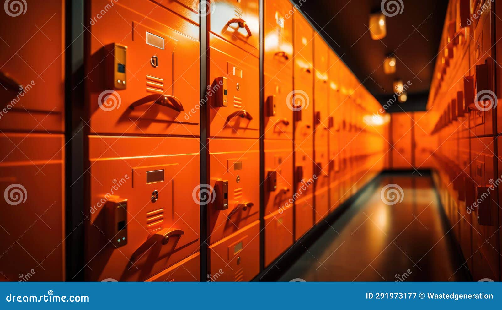 Rows of Orange Colored Lockers Neatly Arranged in a School Corridor ...