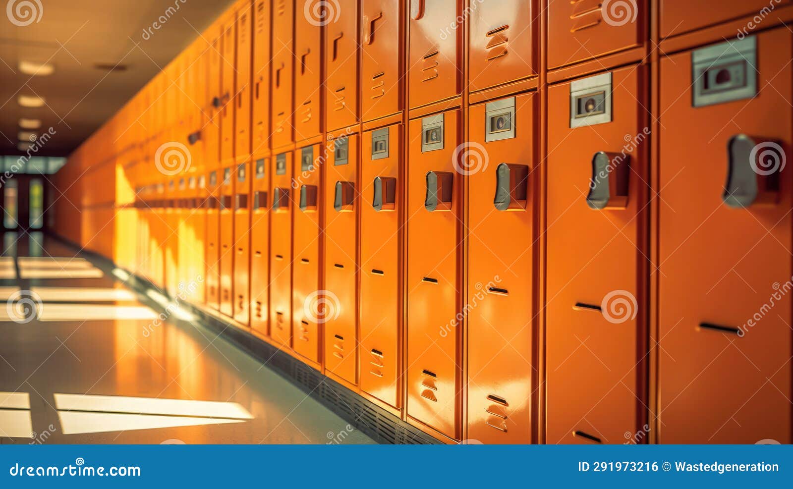 Rows of Orange Colored Lockers Neatly Arranged in a School Corridor ...
