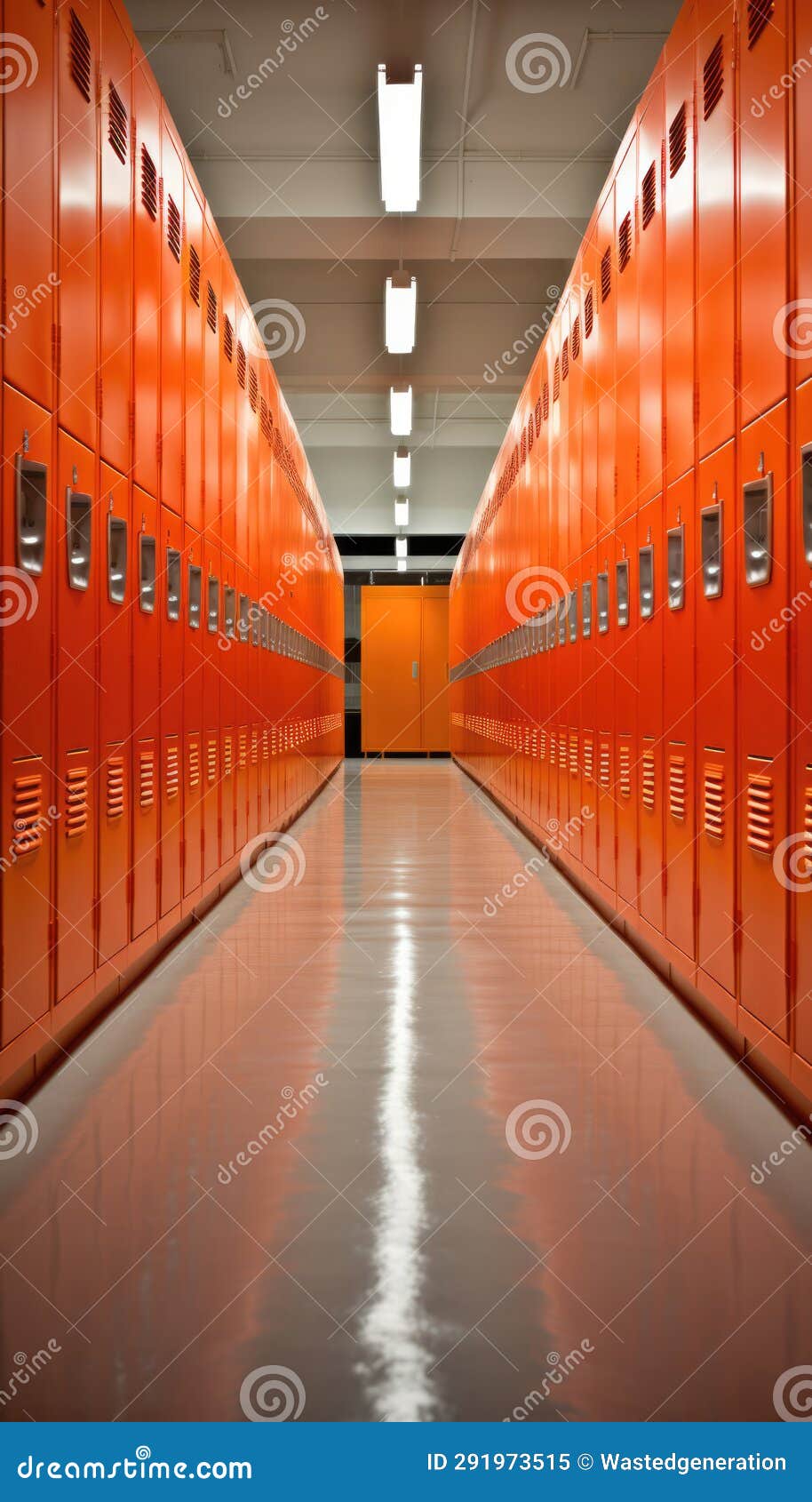 Rows of Orange Colored Lockers Neatly Arranged in a School Corridor ...