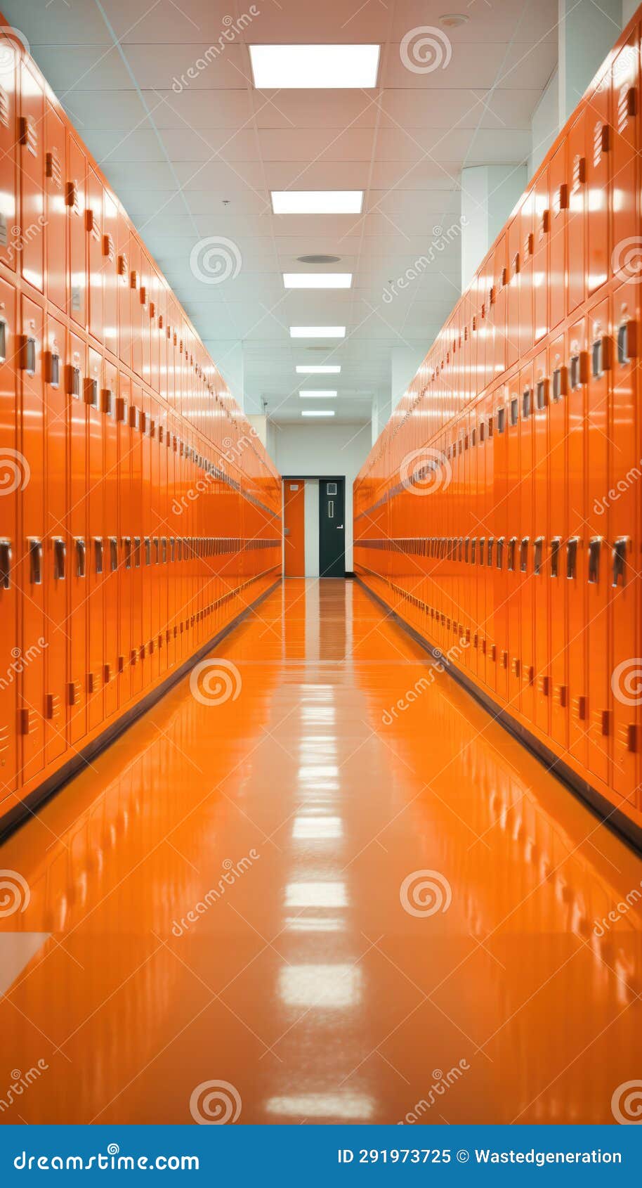 Rows of Orange Colored Lockers Neatly Arranged in a School Corridor ...