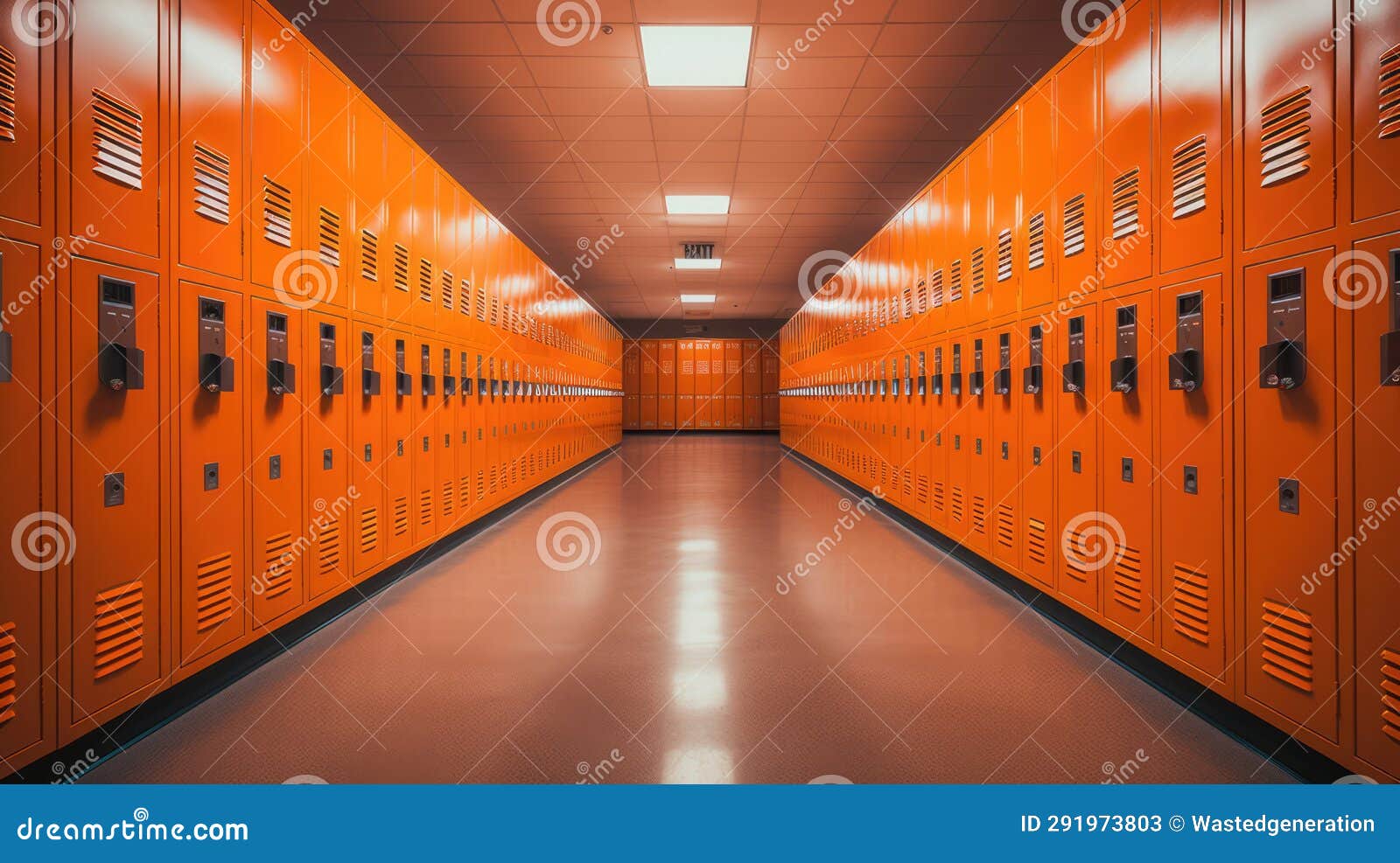 Rows of Orange Colored Lockers Neatly Arranged in a School Corridor ...