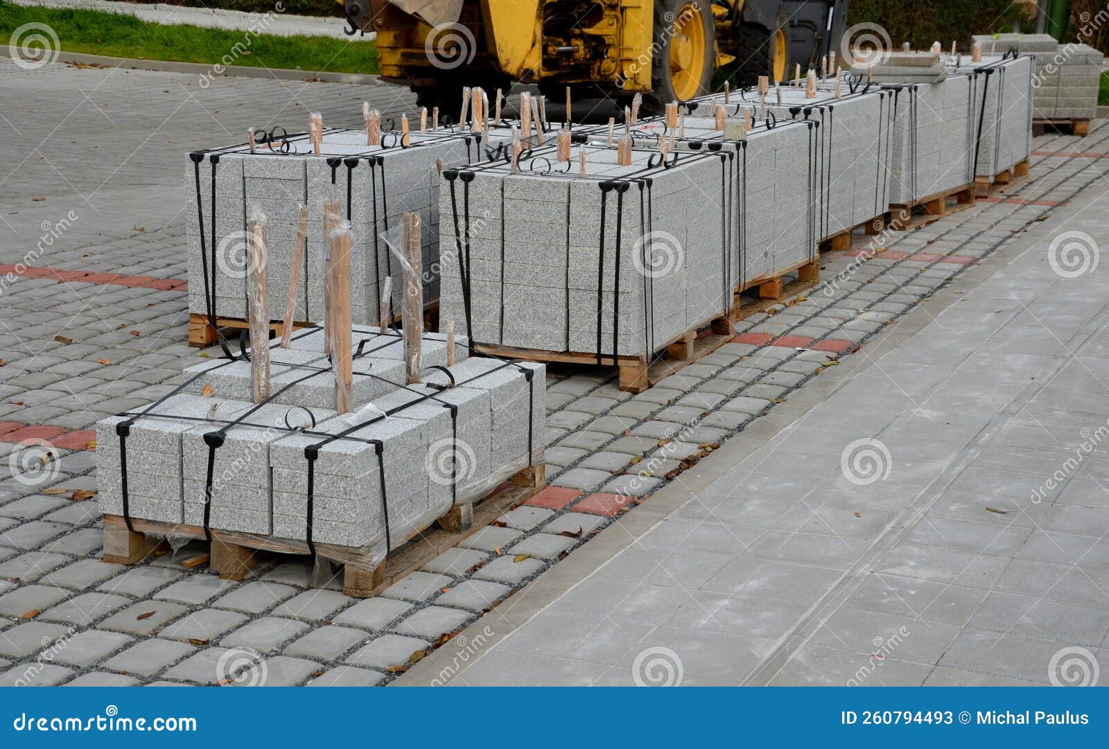 Rows of Pallets with Stone Paving are Waiting at the Construction Site ...