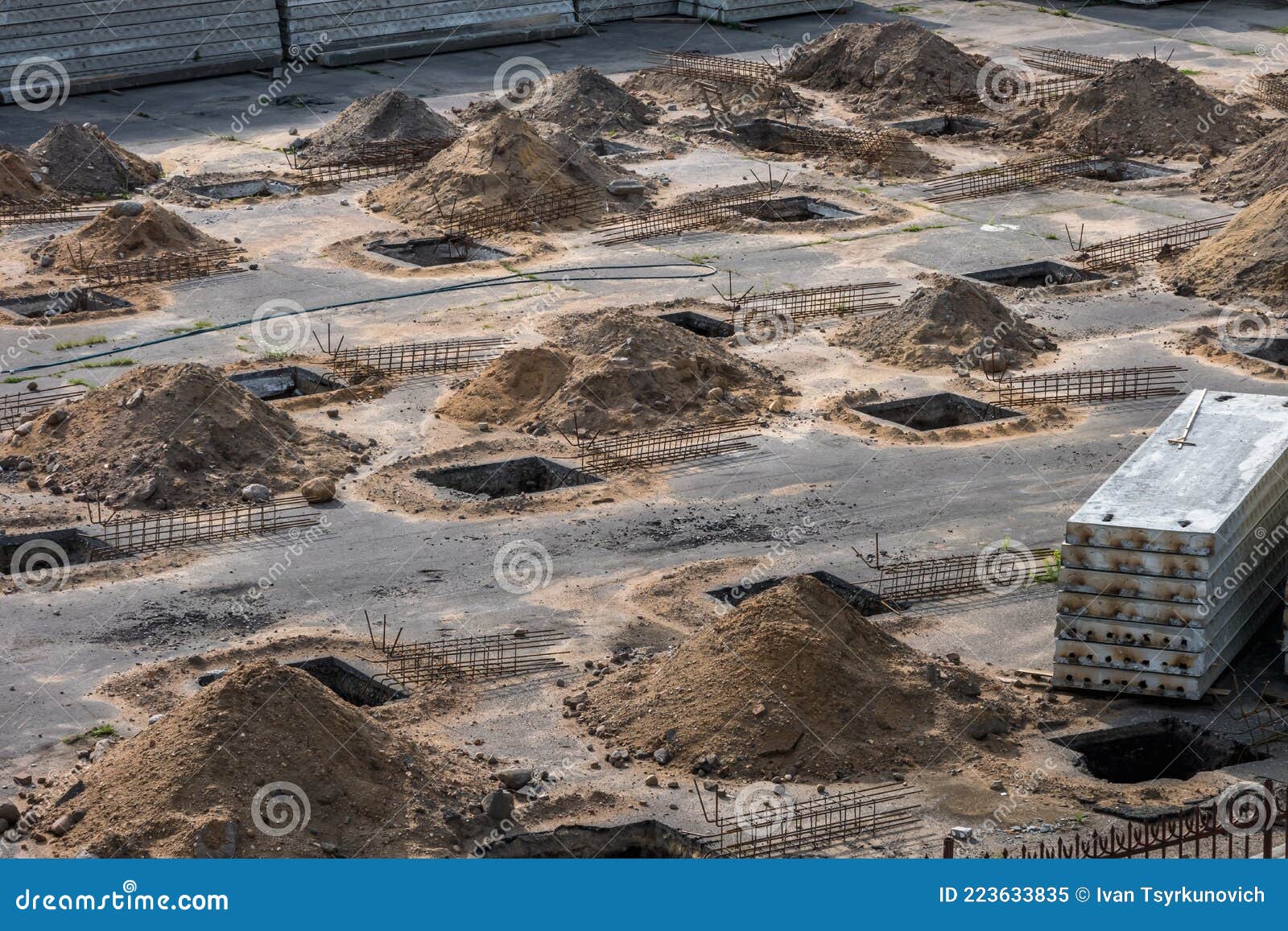 Rows of Pits at a Construction Site. Preparation of the Site for the ...