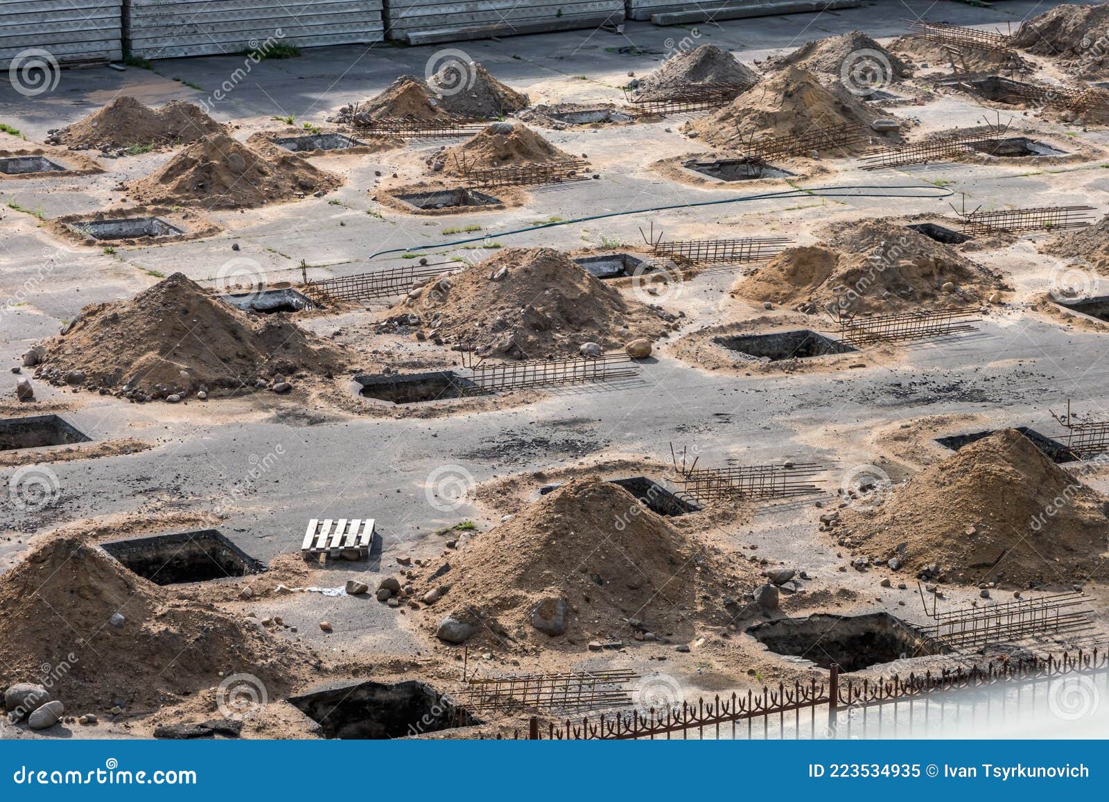 Rows of Pits at a Construction Site. Preparation of the Site for the ...