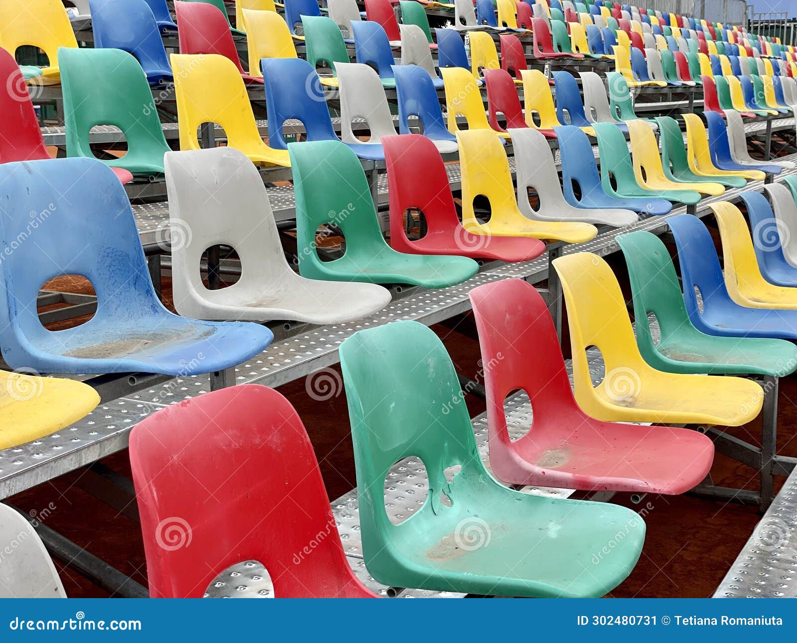 Rows of Plastic Colorful Seats at a Stadium Stock Image - Image of ...