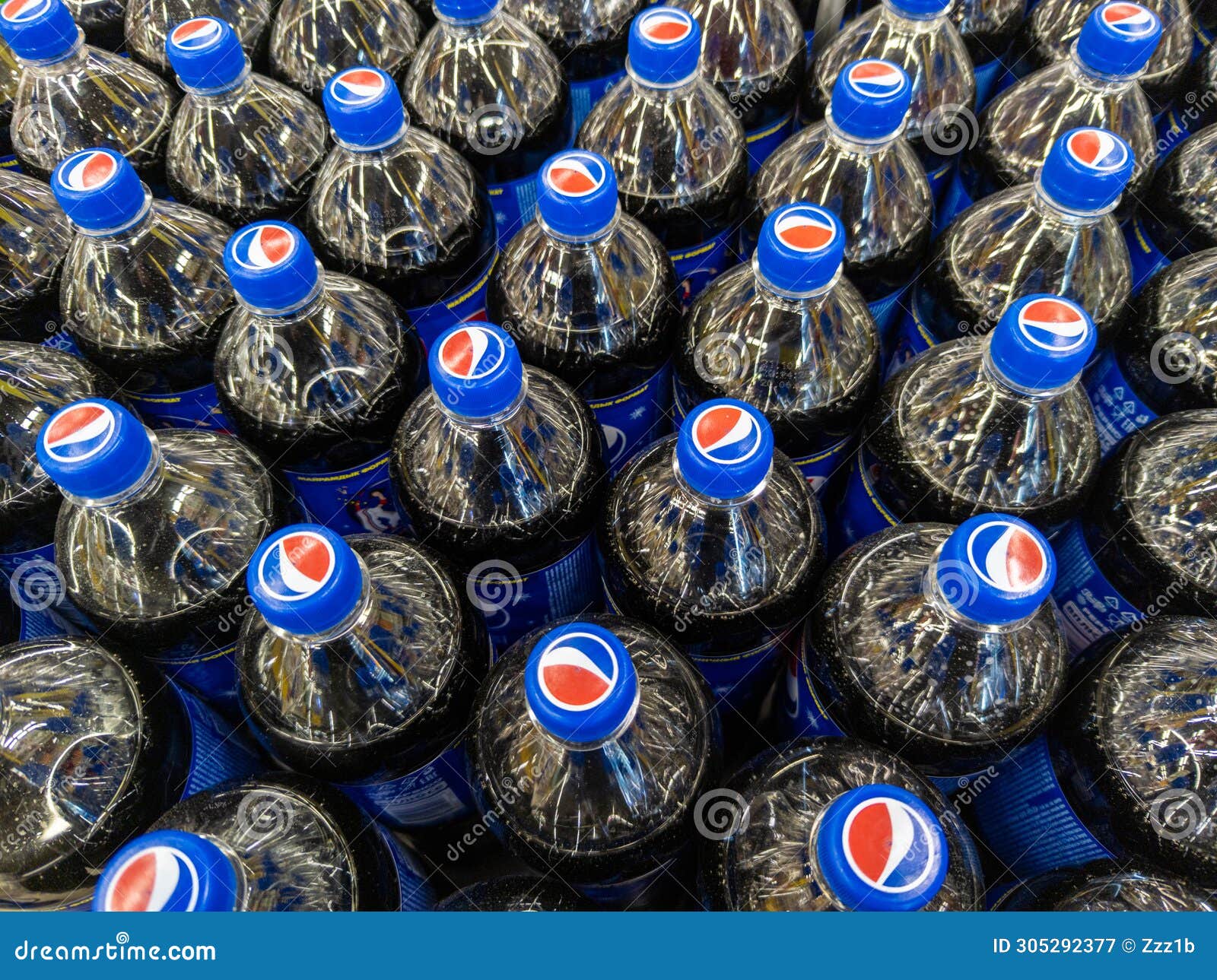 Rows of Plastic Pepsi Bottles, Close-up Full-frame High Angle View ...