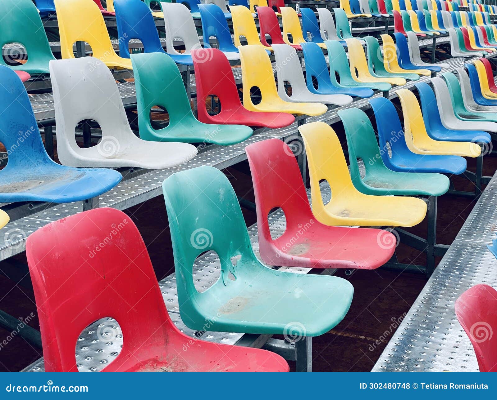 Rows of Plastic Colorful Seats at a Stadium Stock Photo - Image of blue ...