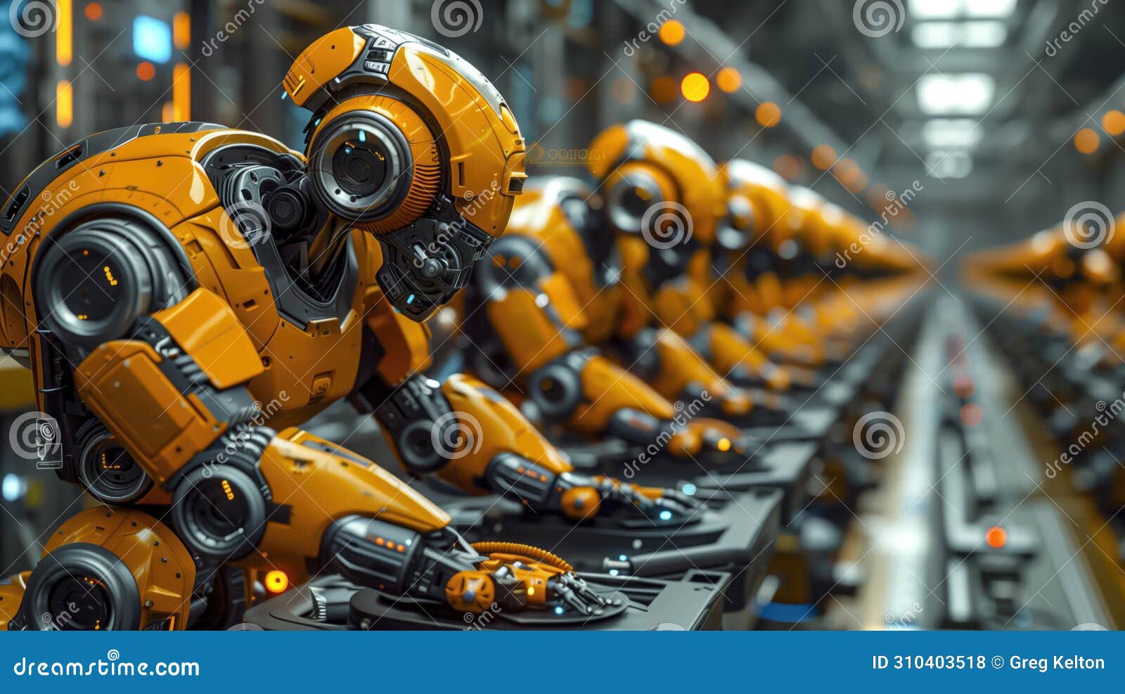 Rows of Precision-Engineered, Orange Robotic Arms Poised Over an ...